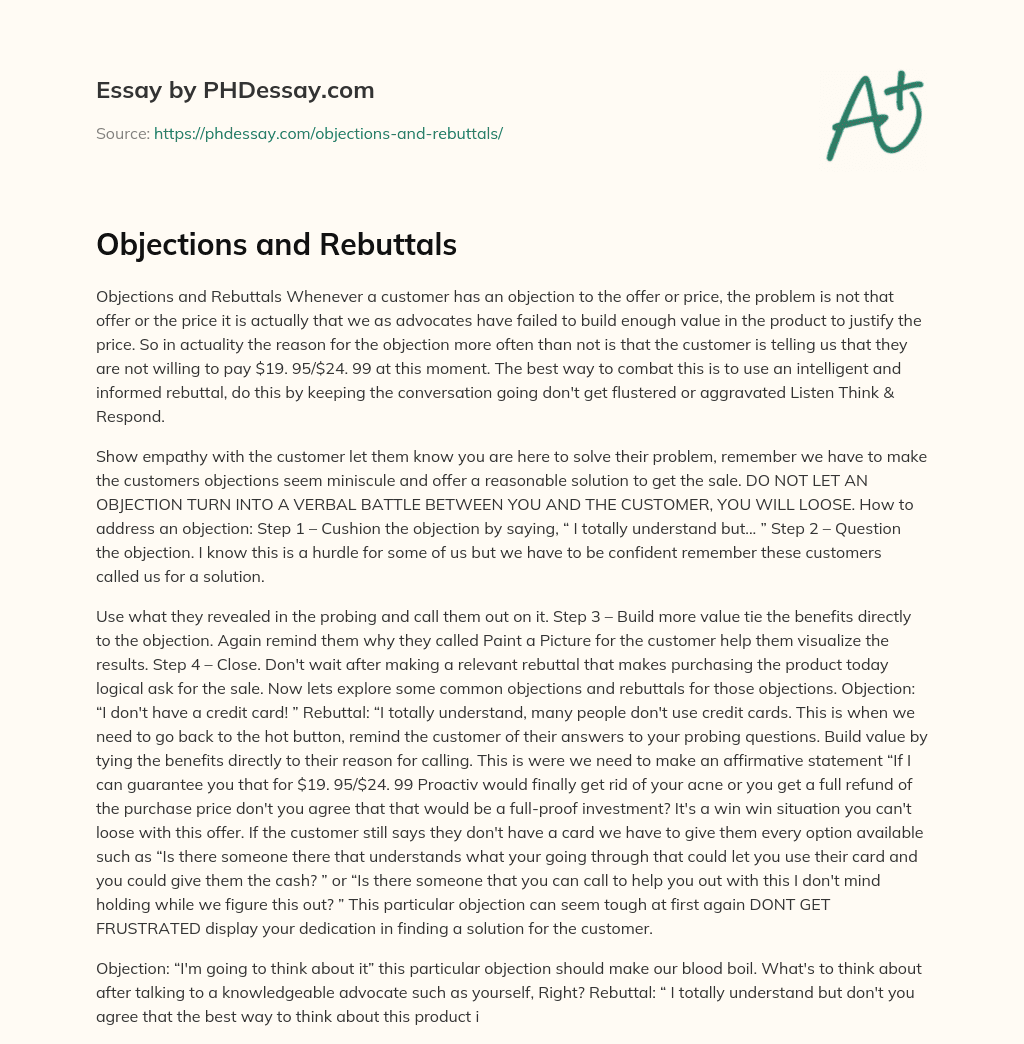 Objections and Rebuttals - PHDessay.com