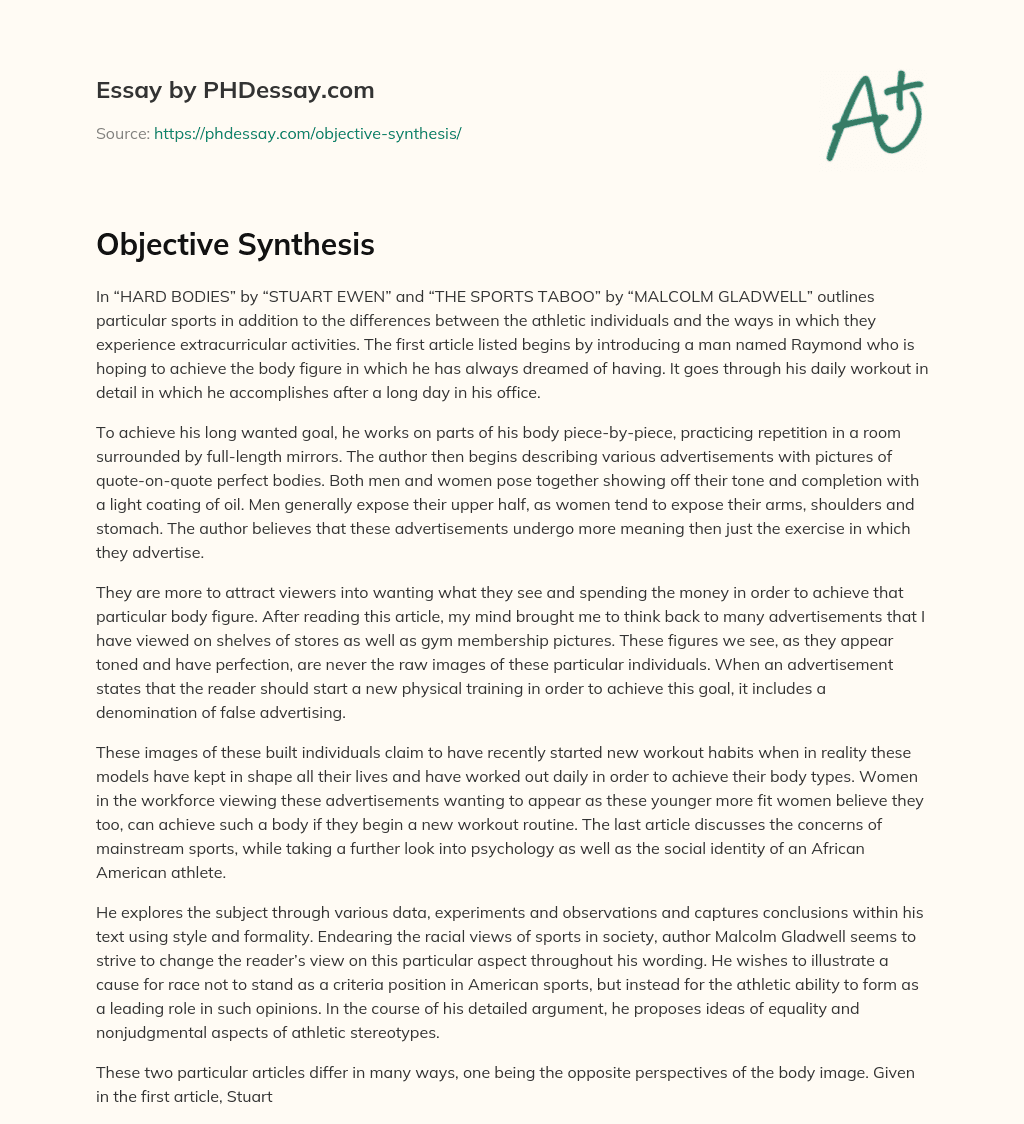 Objective Synthesis - PHDessay.com