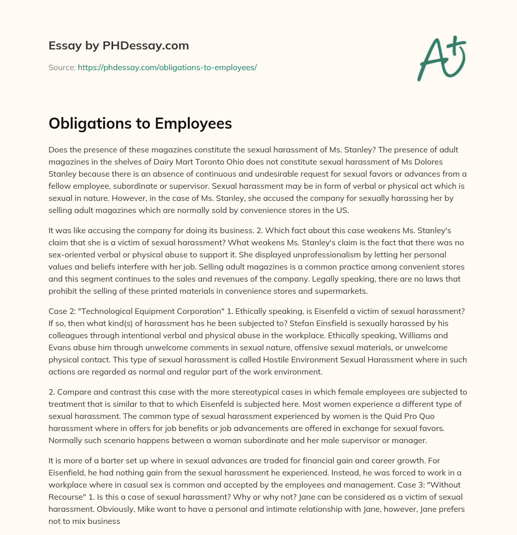 Obligations to Employees (600 Words) - PHDessay.com