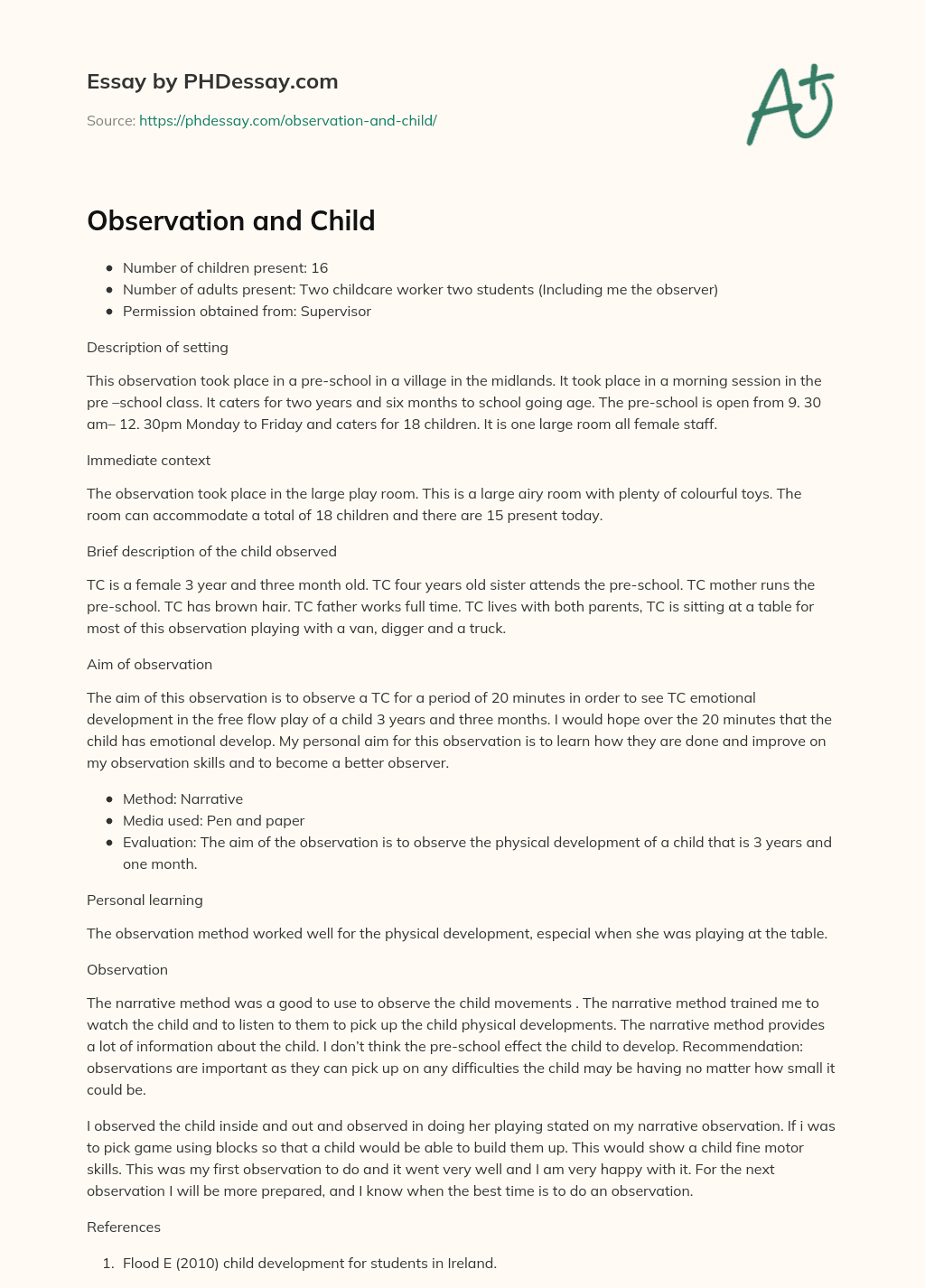 Observation and Child - PHDessay.com