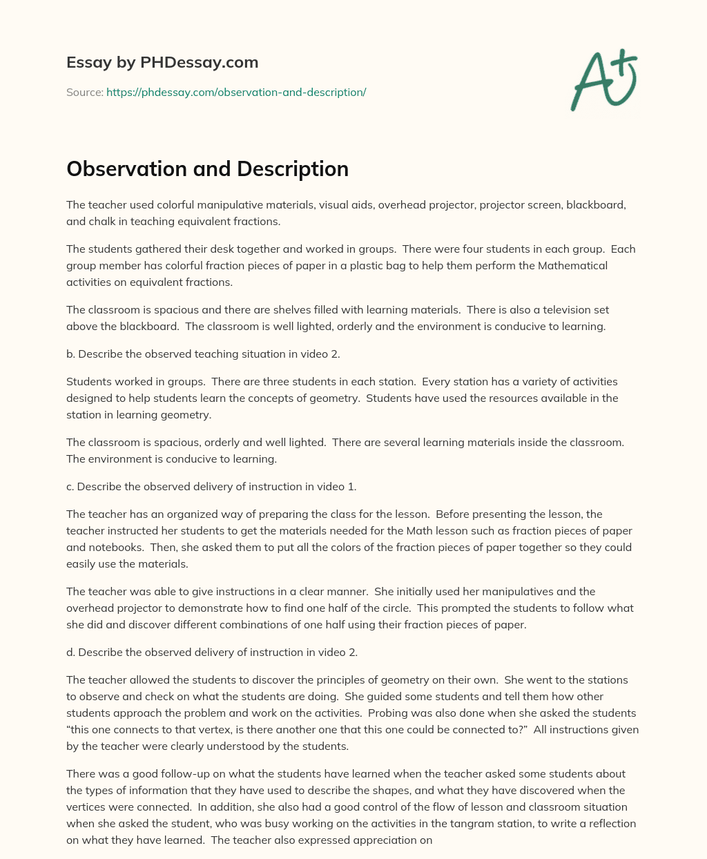Observation and Description - PHDessay.com