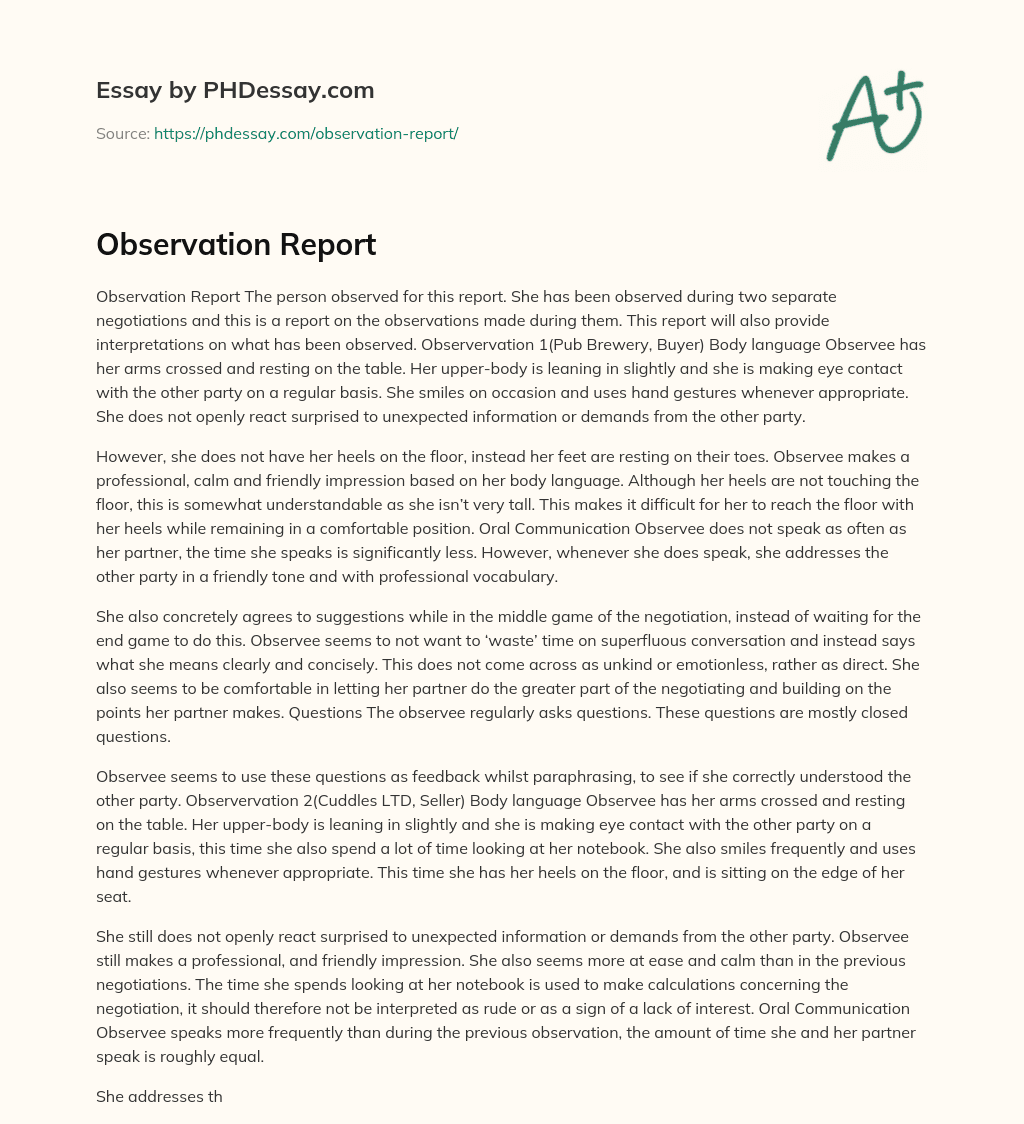 Observation Report - PHDessay.com
