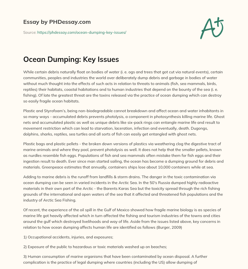 Ocean Dumping: Key Issues - PHDessay.com