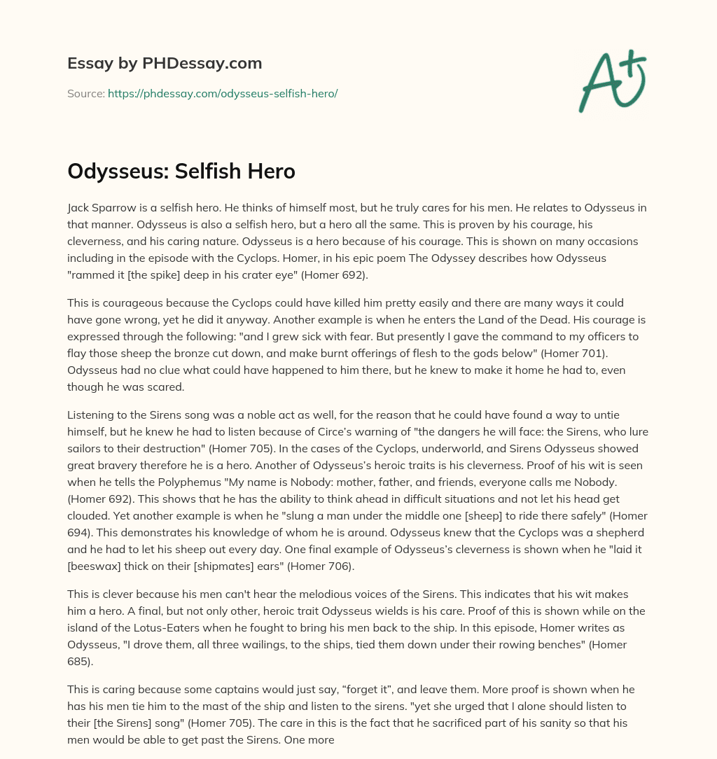 Odysseus: Selfish Hero Example - PHDessay.com