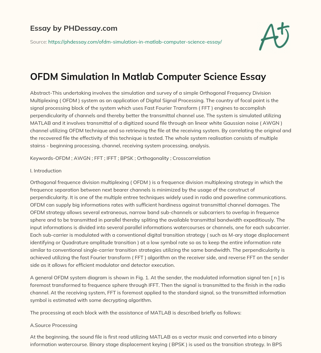 OFDM Simulation In Matlab Computer Science Essay - PHDessay.com