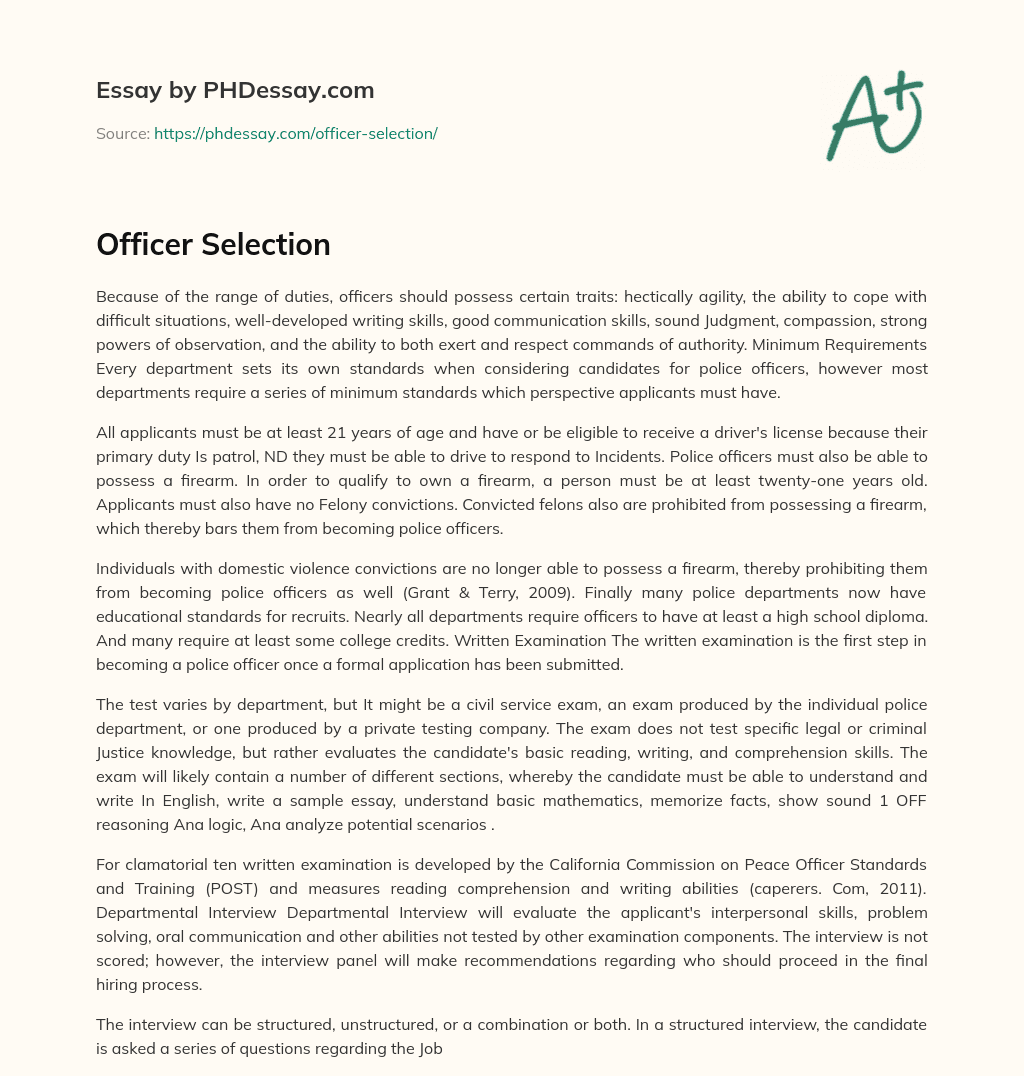 Officer Selection - PHDessay.com