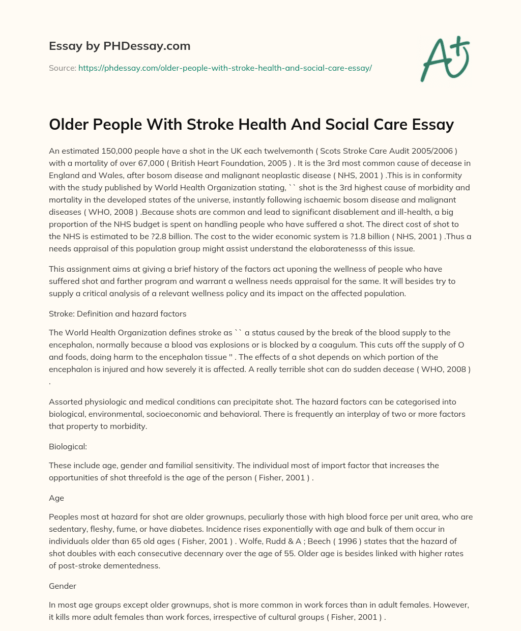 Older People With Stroke Health And Social Care Essay - PHDessay.com