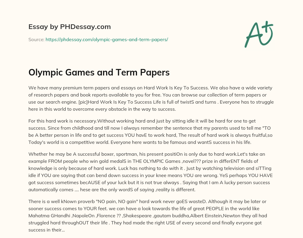 Olympic Games and Term Papers (300 Words) - PHDessay.com