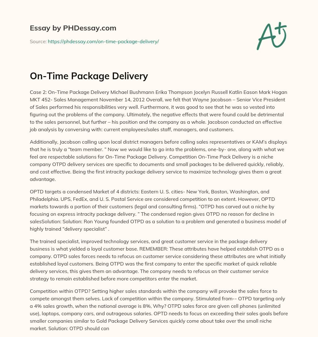 On-Time Package Delivery - PHDessay.com