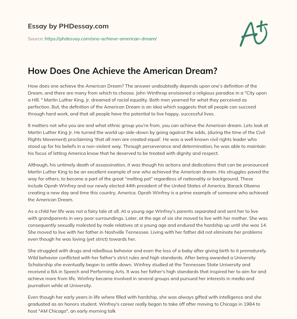 How Does One Achieve the American Dream? - PHDessay.com