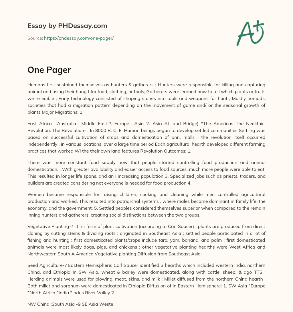 One Pager (500 Words) - PHDessay.com