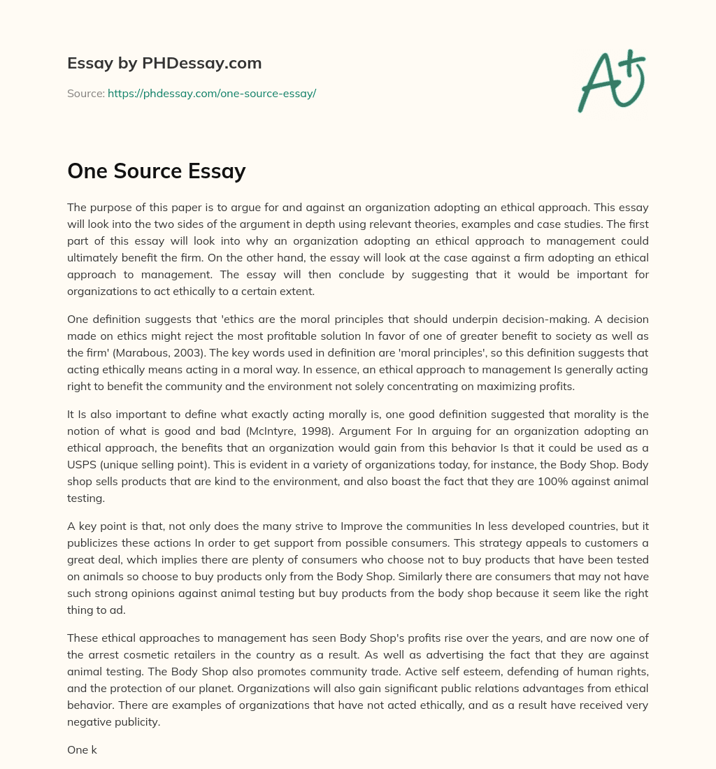 One Source Essay - PHDessay.com