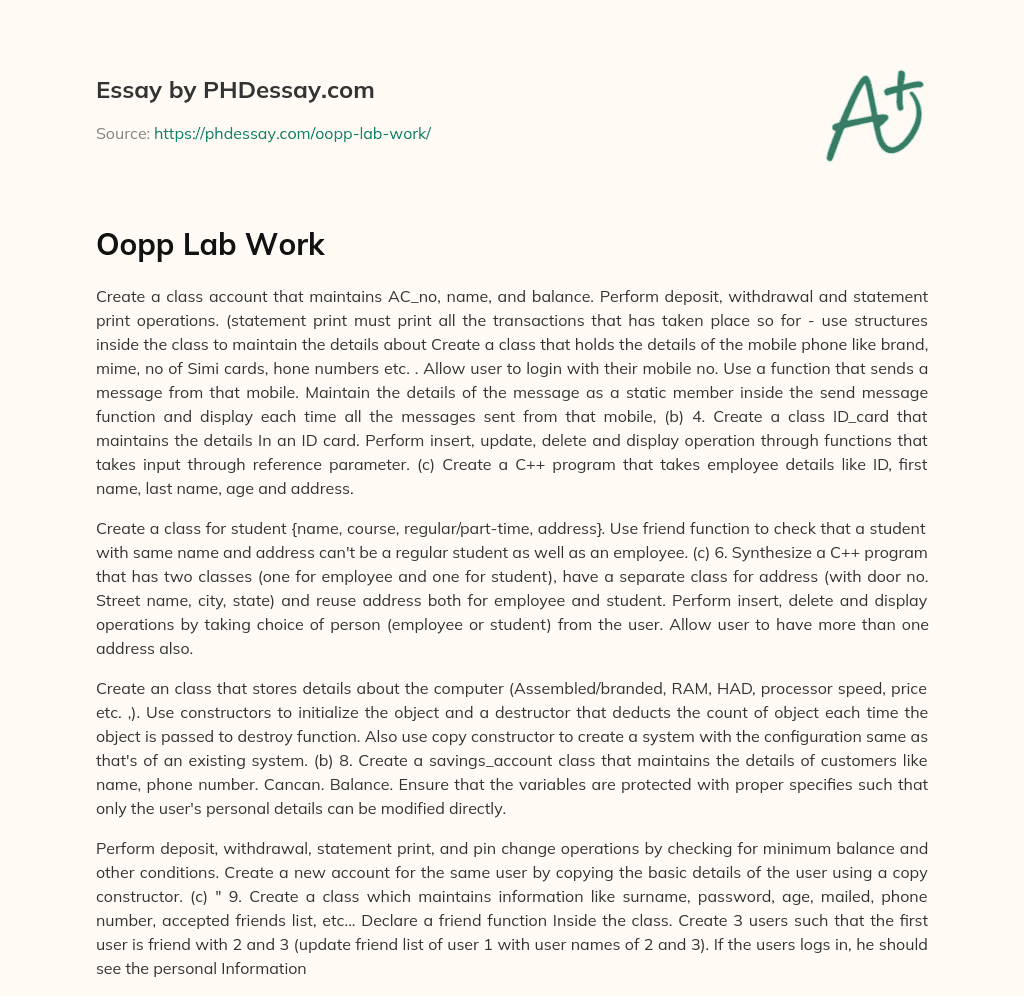 Oopp Lab Work (400 Words) - PHDessay.com