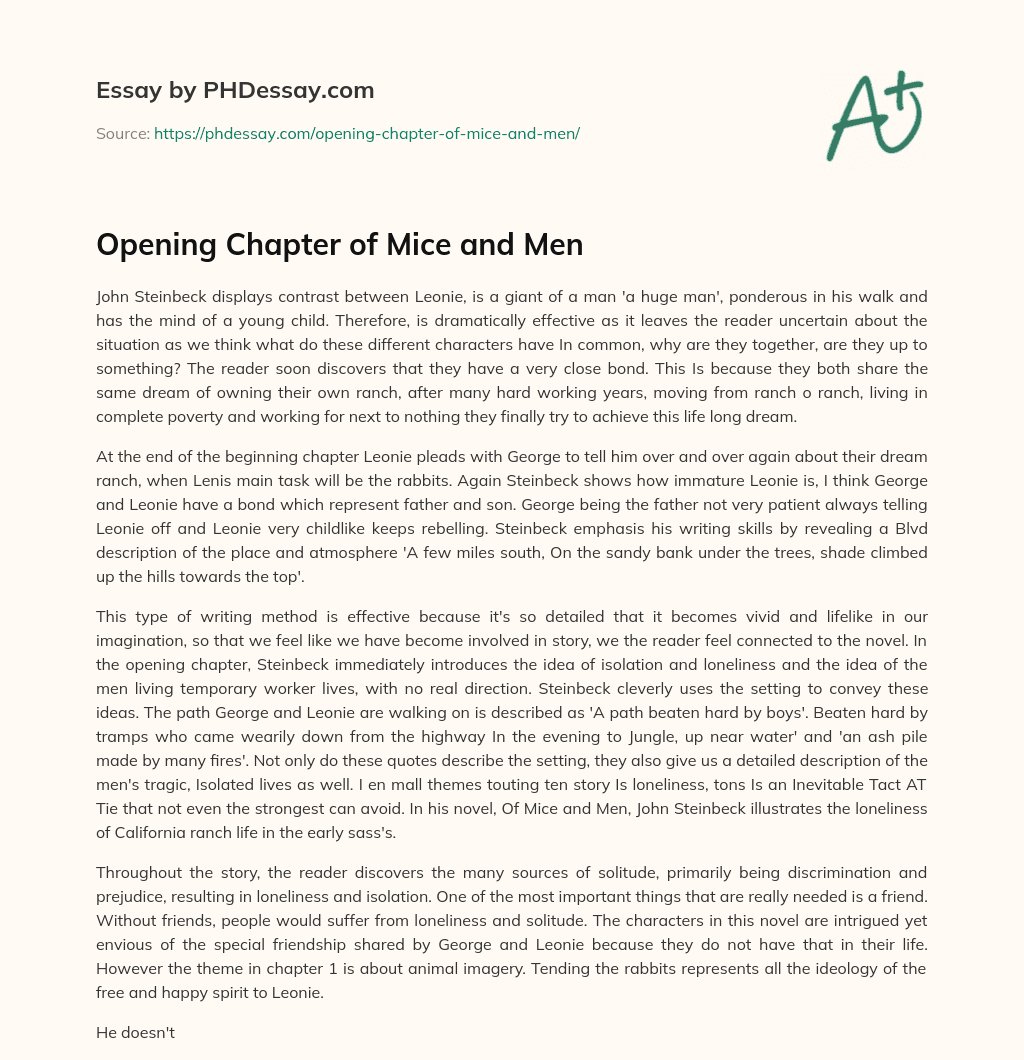 Opening Chapter of Mice and Men - PHDessay.com