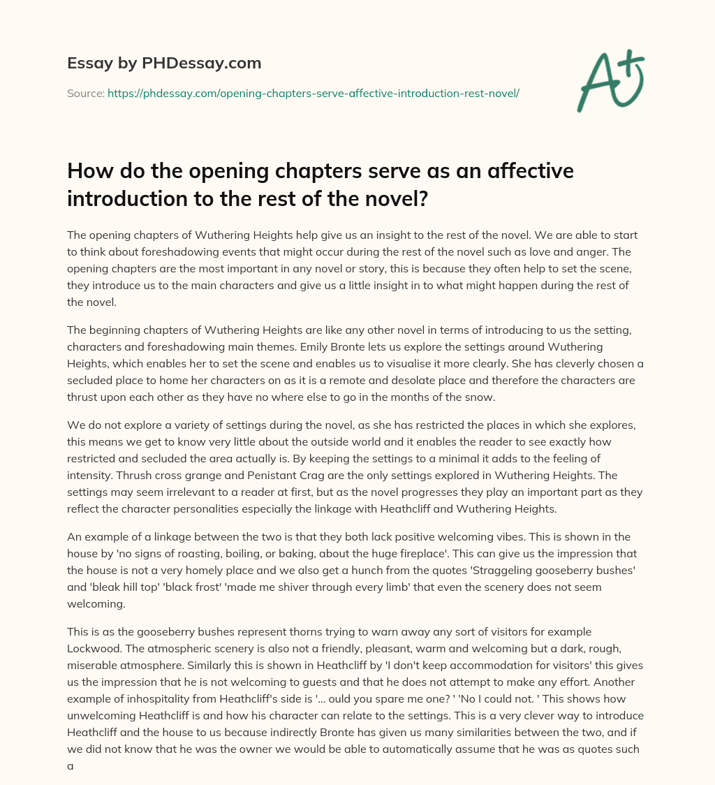 How do the opening chapters serve as an affective introduction to the ...