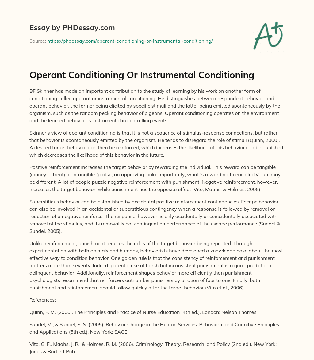 Operant Conditioning Or Instrumental Conditioning (400 Words ...