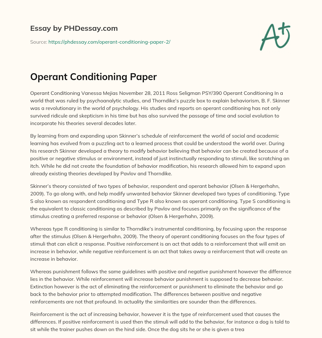 Operant Conditioning Paper - PHDessay.com