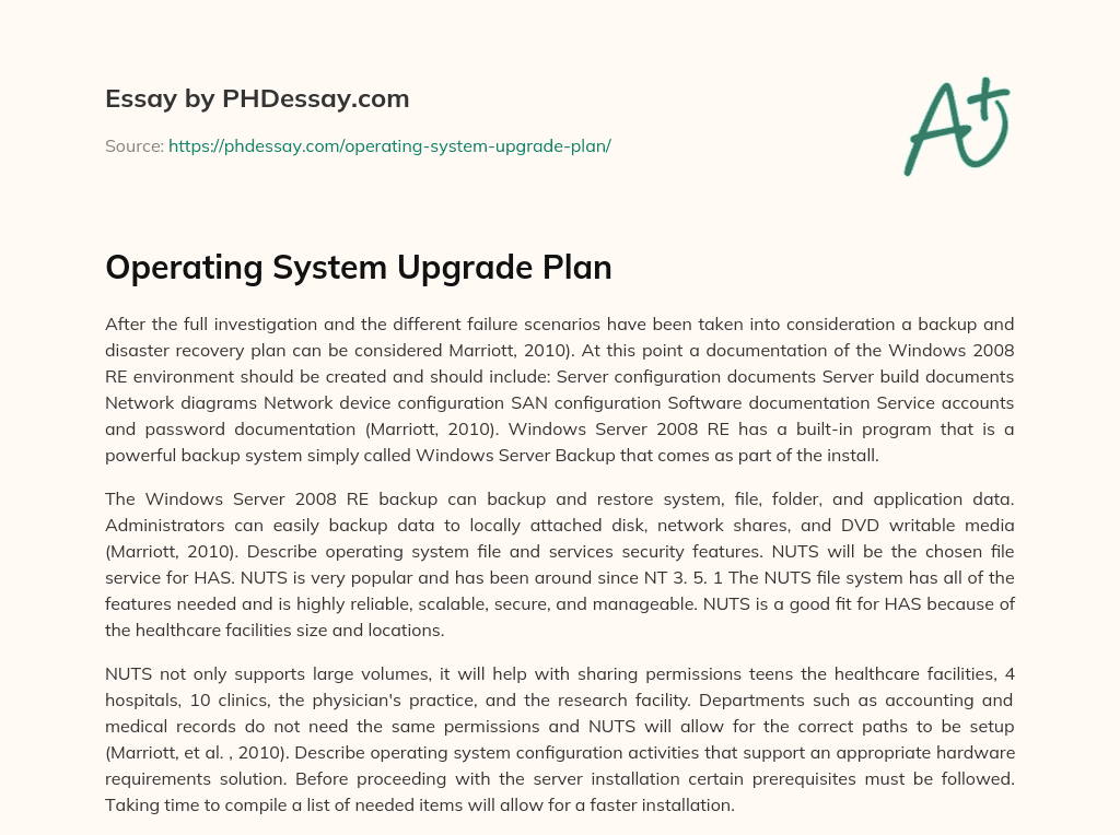 Operating System Upgrade Plan (300 Words) - PHDessay.com