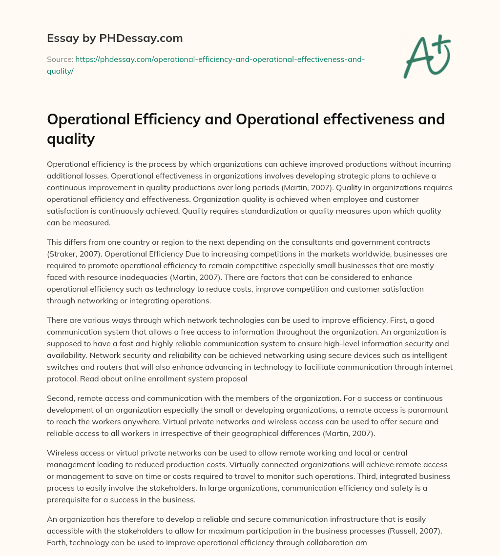Operational Efficiency And Operational Effectiveness And Quality ...