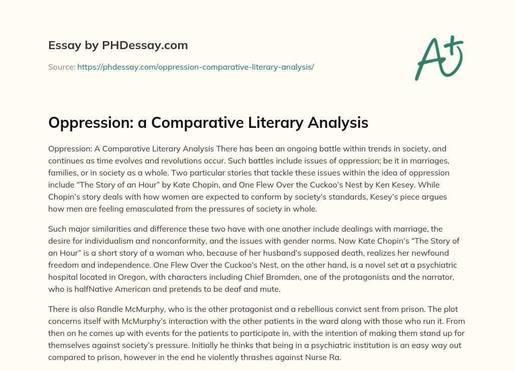 Oppression: a Comparative Literary Analysis (300 Words) - PHDessay.com