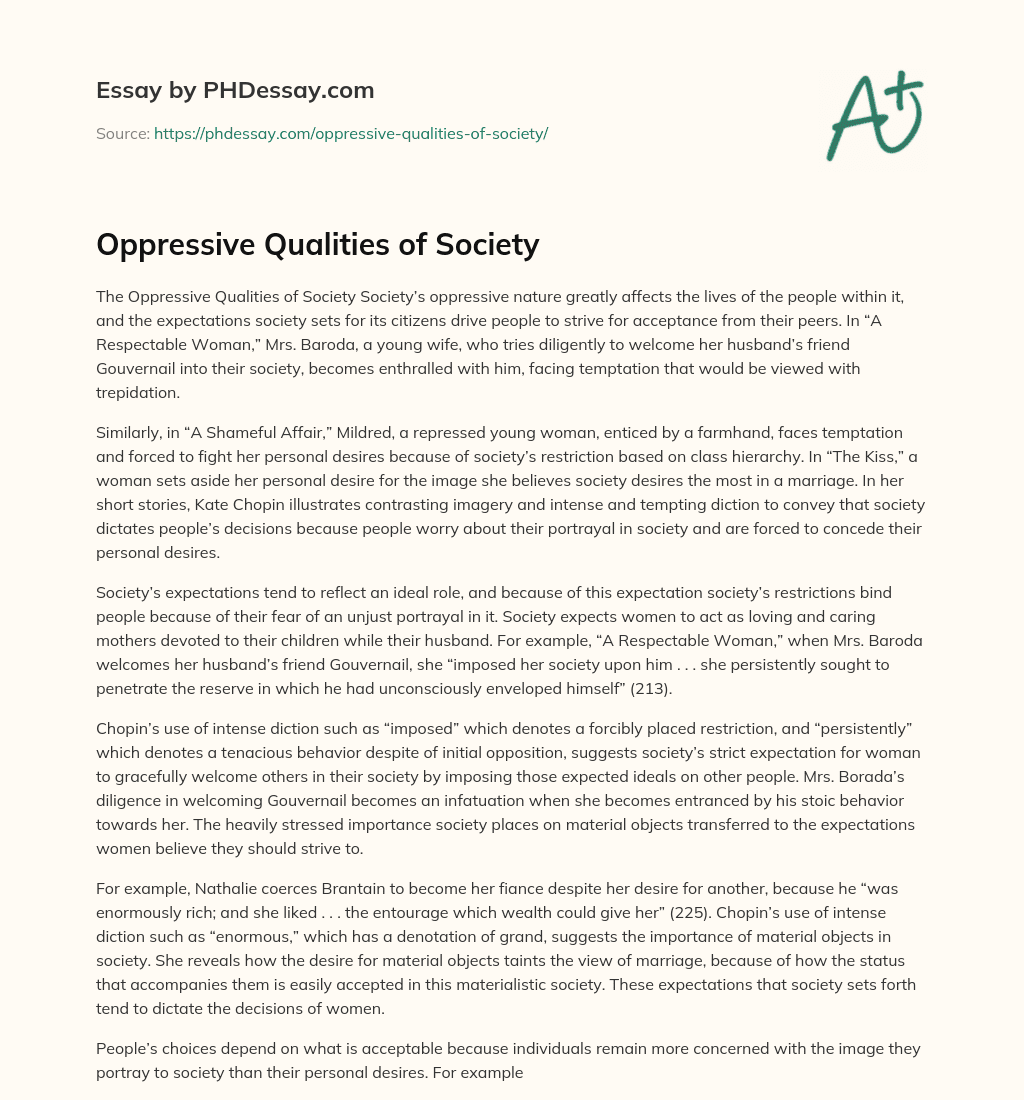 Oppressive Qualities of Society - PHDessay.com