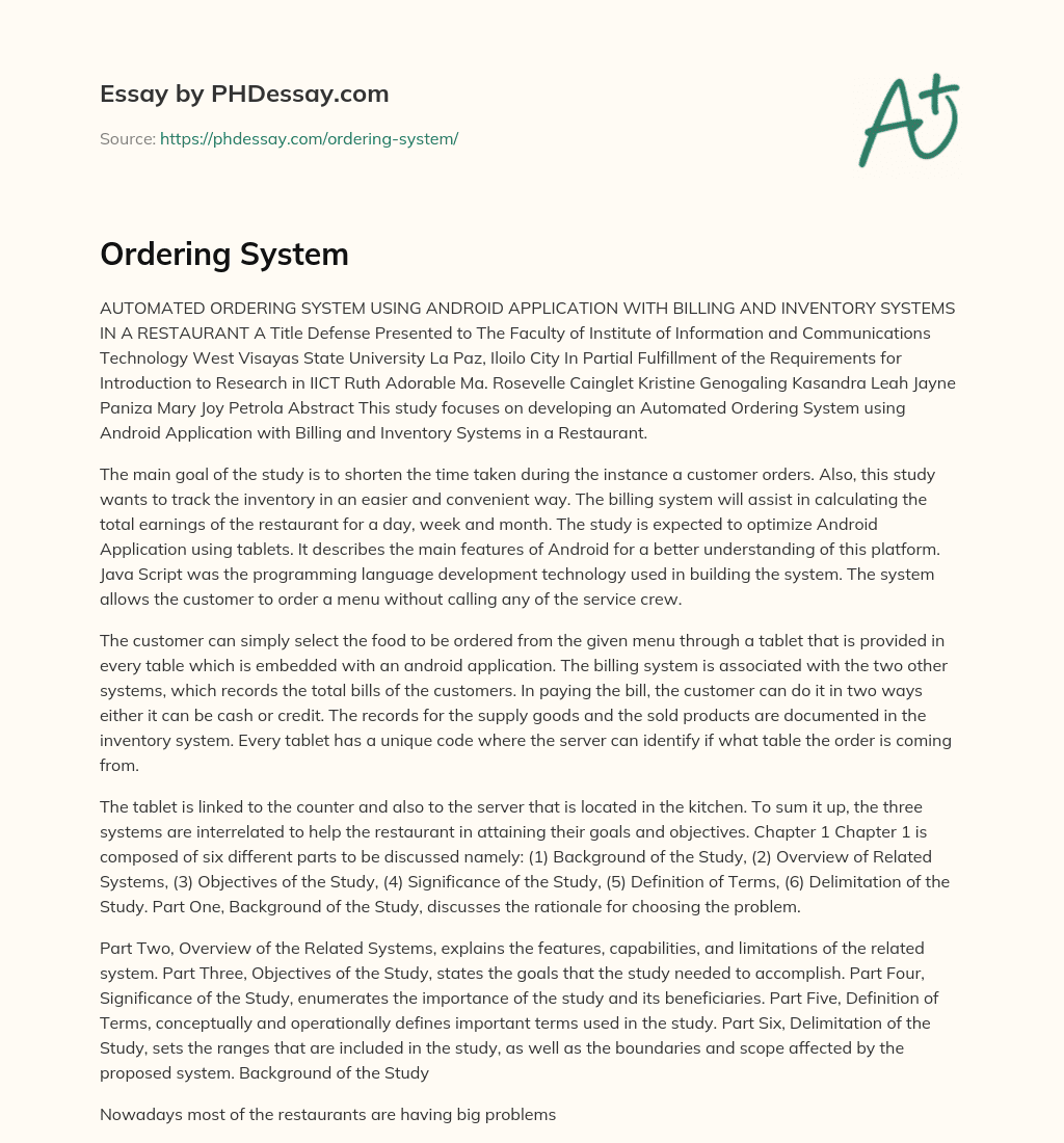 Ordering System - PHDessay.com