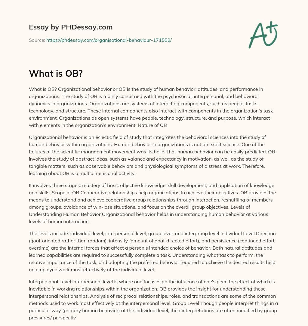 What is OB? (600 Words) - PHDessay.com