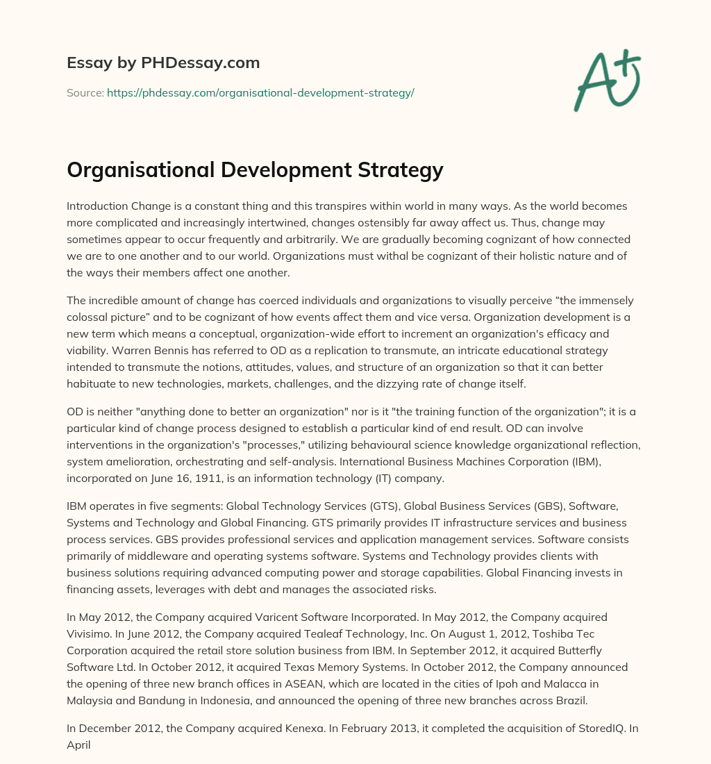 Organisational Development Strategy - PHDessay.com