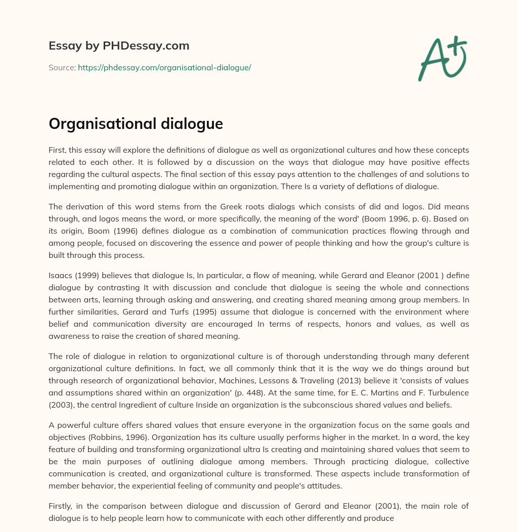 Organisational dialogue - PHDessay.com