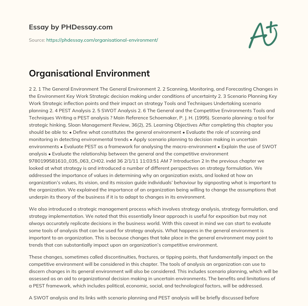 Organisational Environment - PHDessay.com