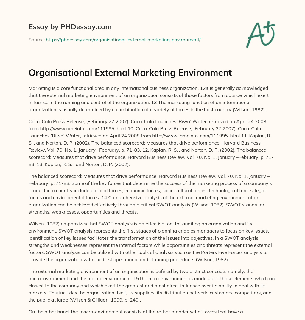 Organisational External Marketing Environment - PHDessay.com