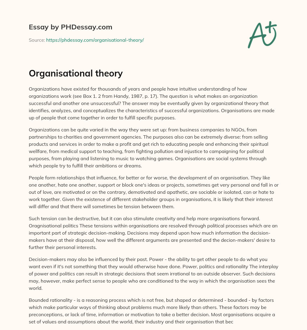 Organisational Theory Essay Example (500 Words) - PHDessay.com
