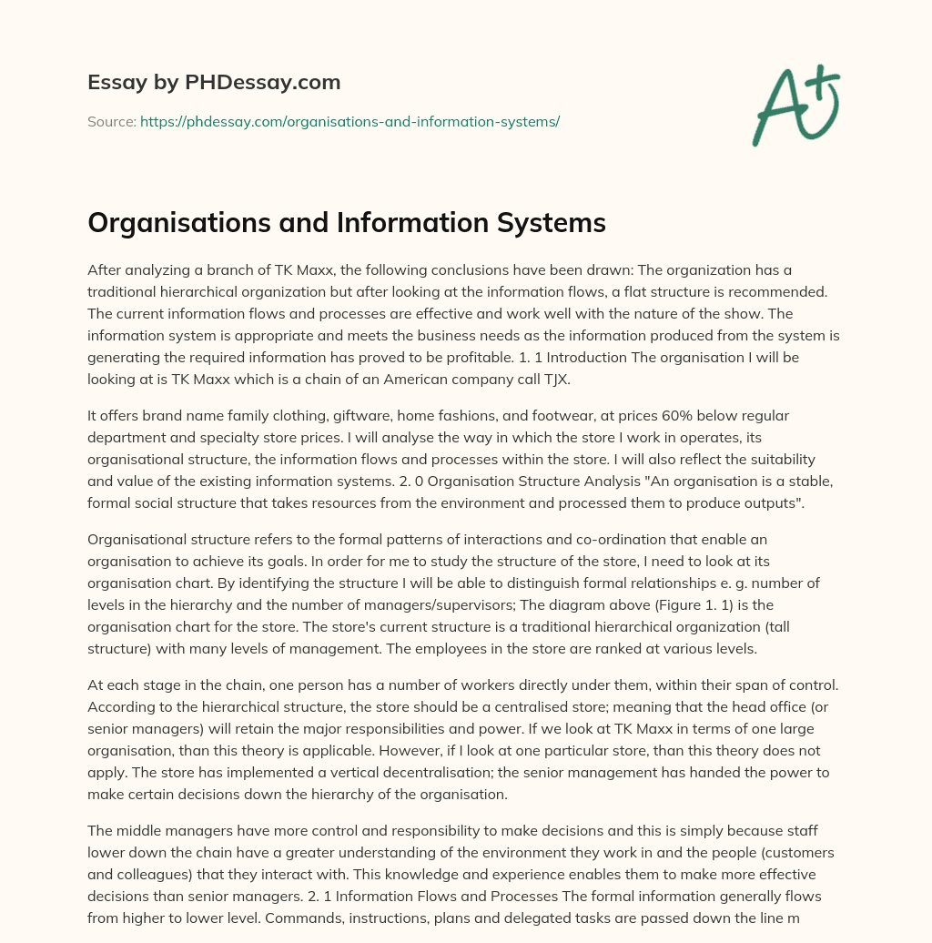 Organisations and Information Systems - PHDessay.com