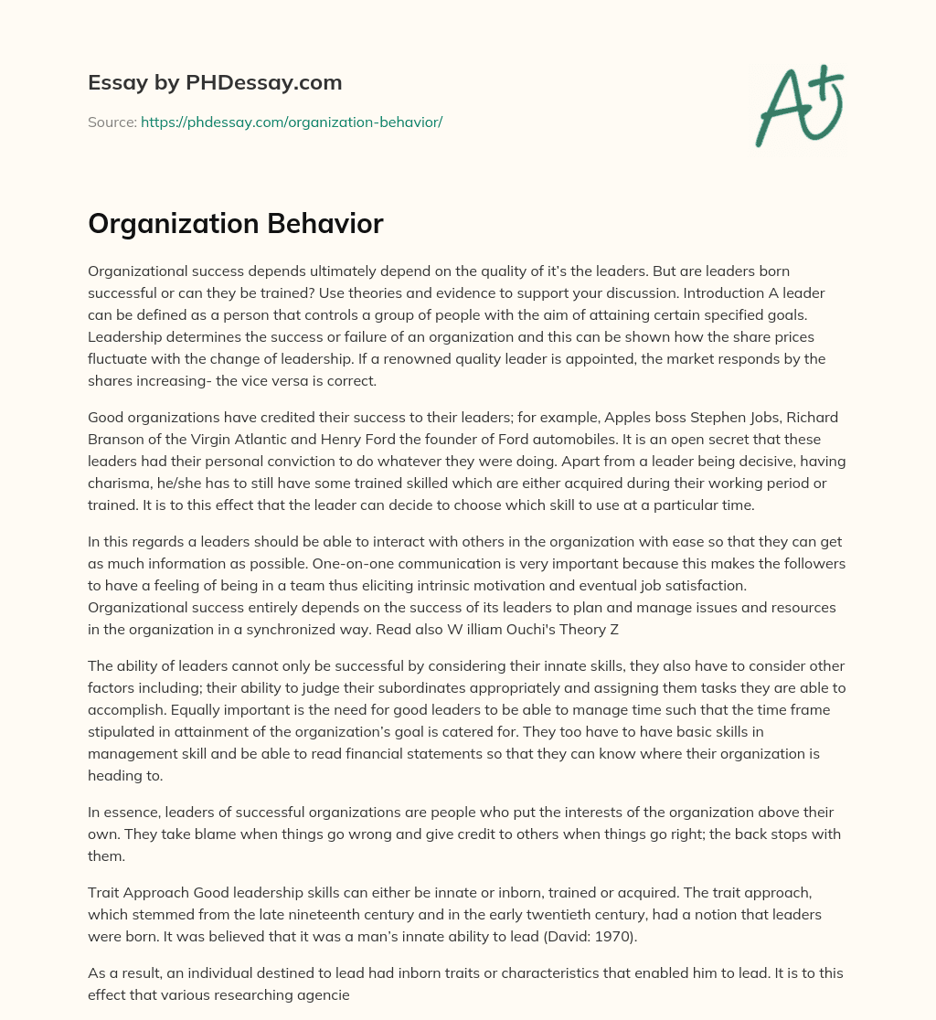 Organization Behavior - PHDessay.com