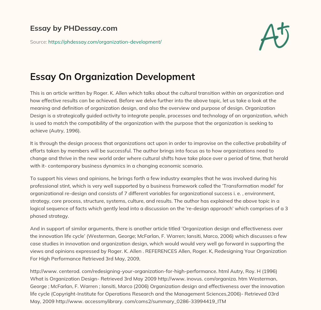 Essay On Organization Development (400 Words) - PHDessay.com