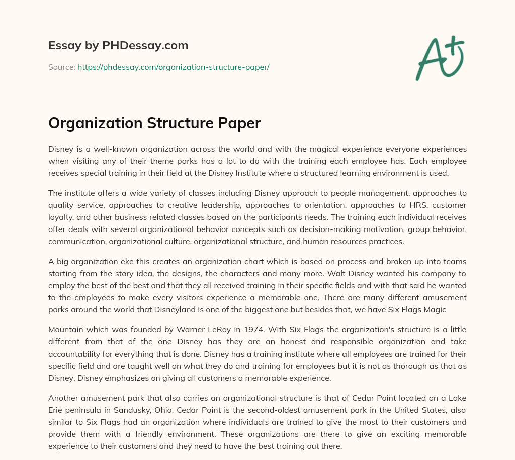 Organization Structure Paper (400 Words) - PHDessay.com