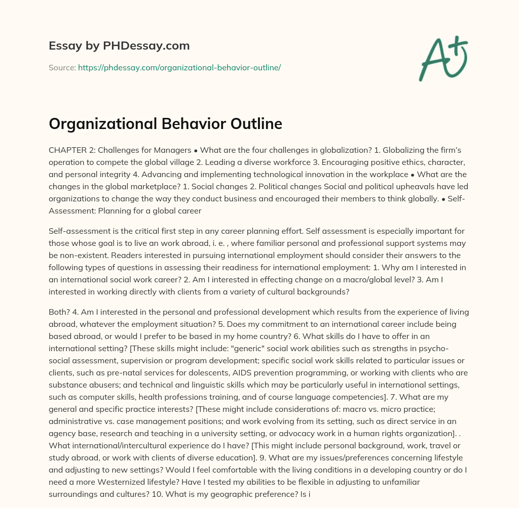 Organizational Behavior Outline - PHDessay.com