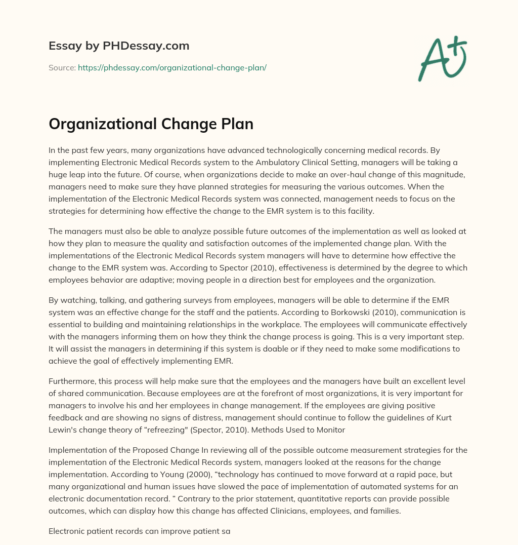 Organizational Change Plan - PHDessay.com