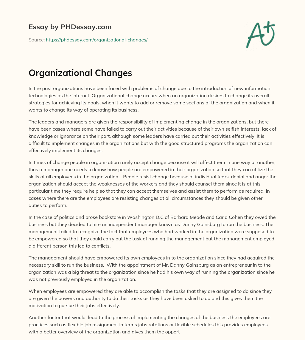Organizational Changes - PHDessay.com