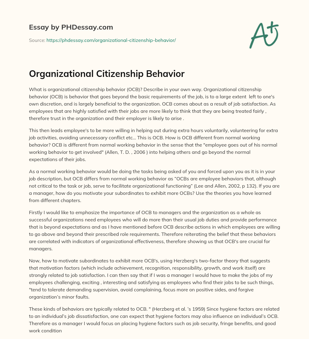 Organizational Citizenship Behavior (500 Words) - PHDessay.com