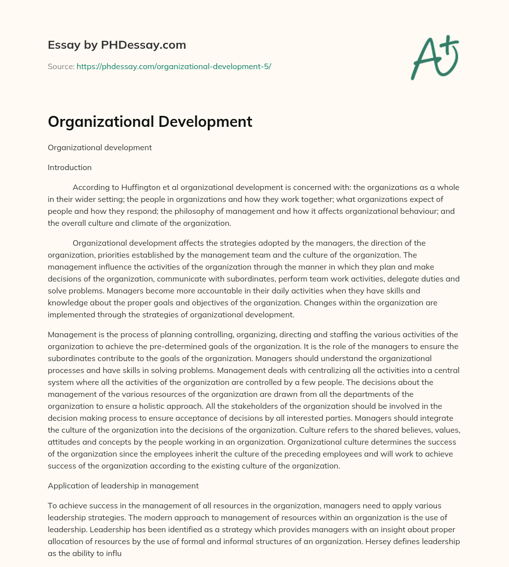 Organizational Development - PHDessay.com