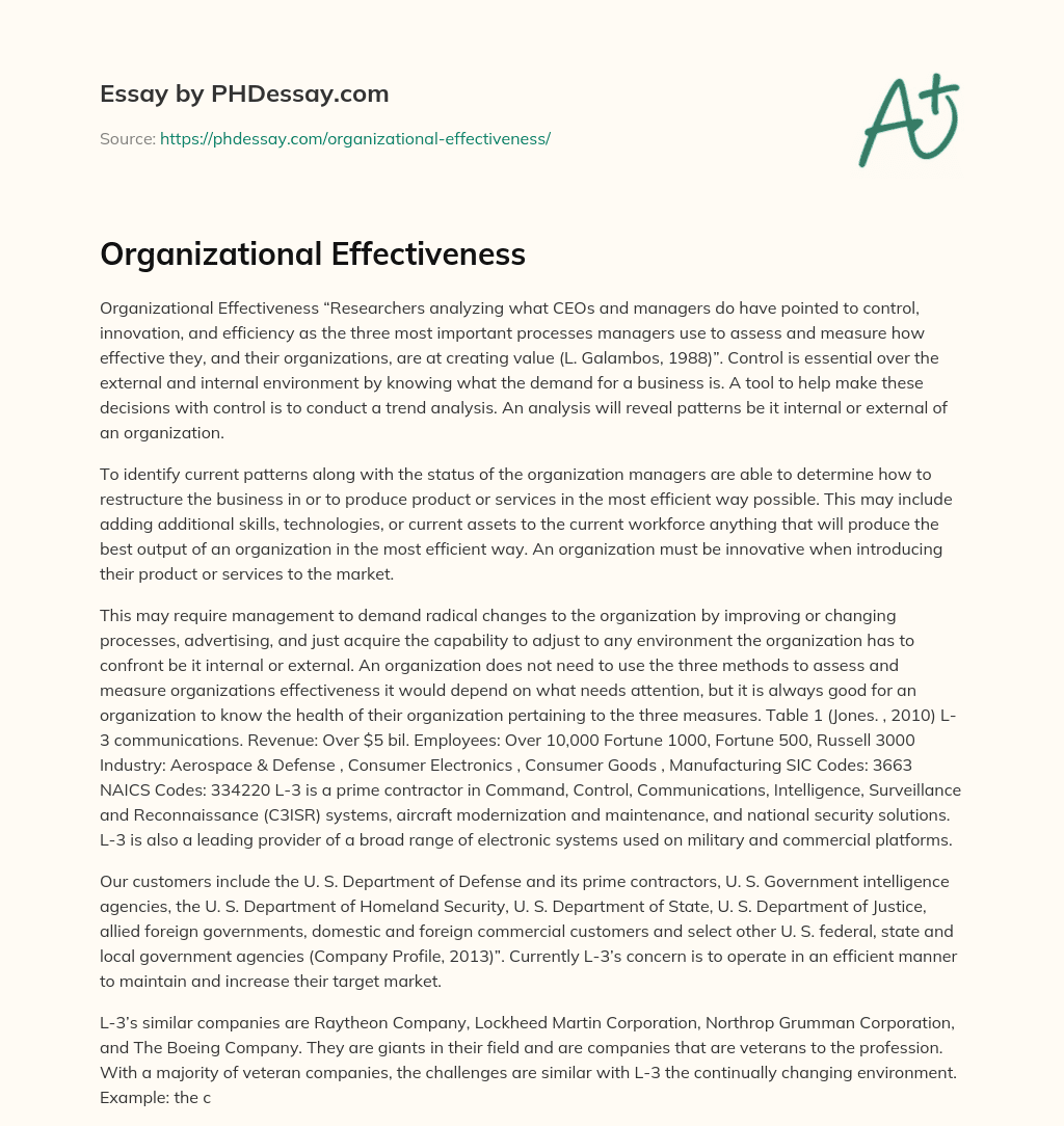 Organizational Effectiveness - PHDessay.com