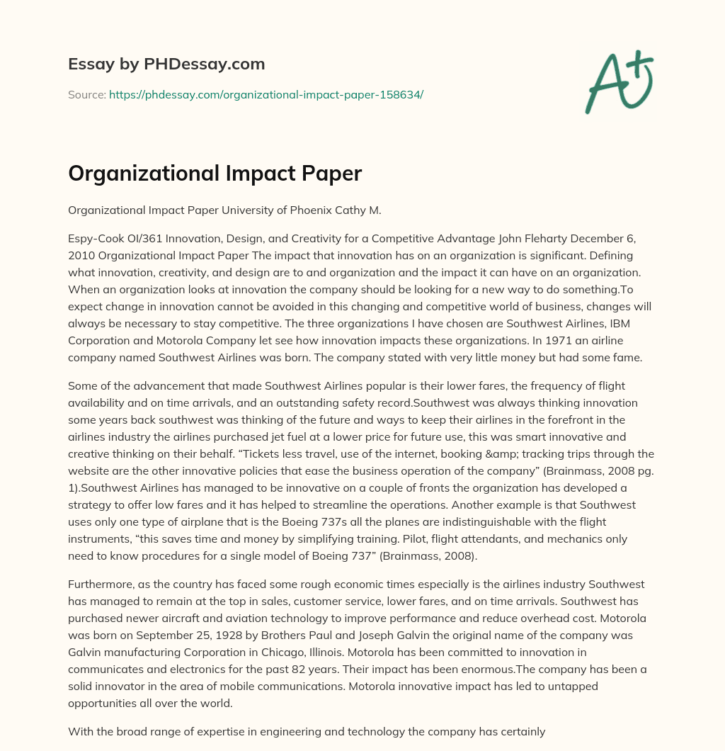 Organizational Impact Paper - PHDessay.com