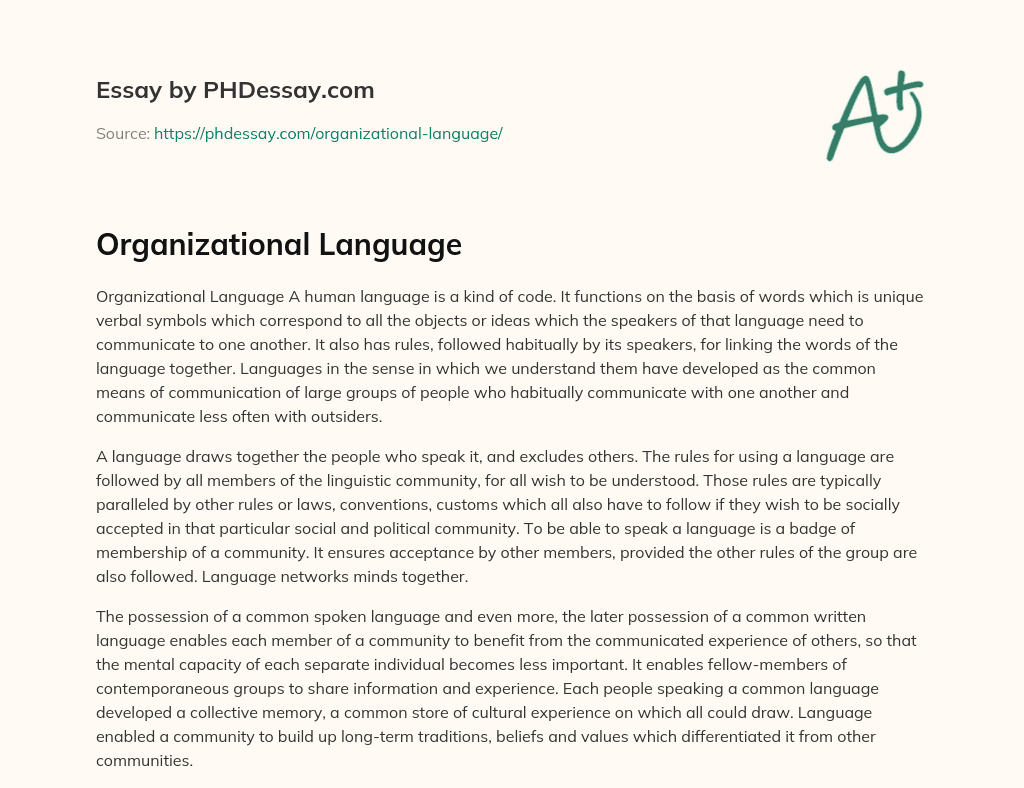 Organizational Language (300 Words) - PHDessay.com