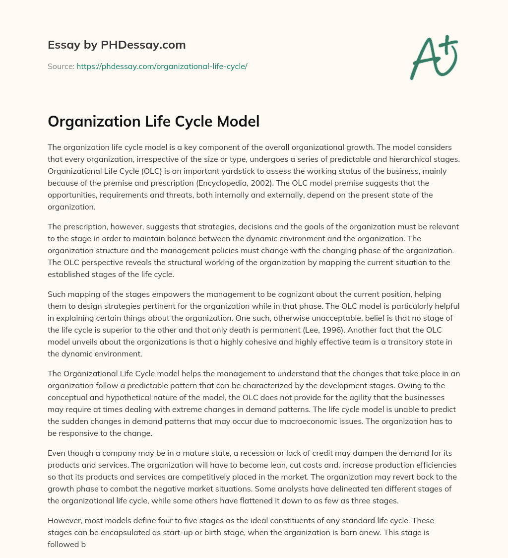Organization Life Cycle Model - PHDessay.com