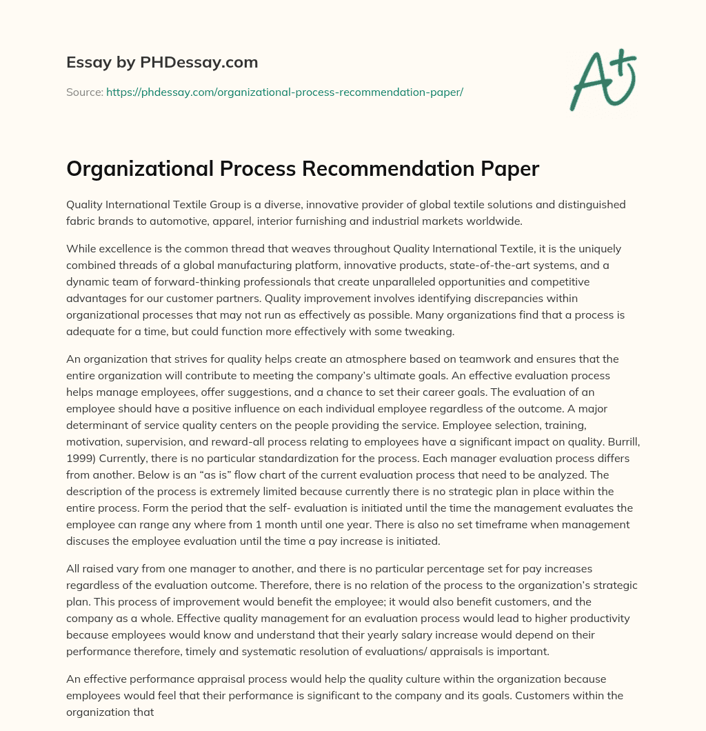 Organizational Process Recommendation Paper - PHDessay.com