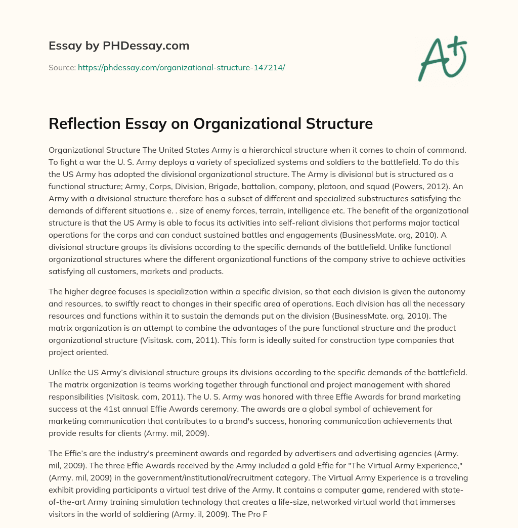 Reflection Essay on Organizational Structure - PHDessay.com