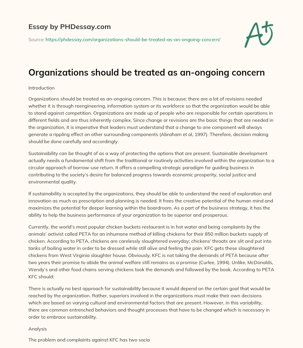 Organizations should be treated as an-ongoing concern - PHDessay.com