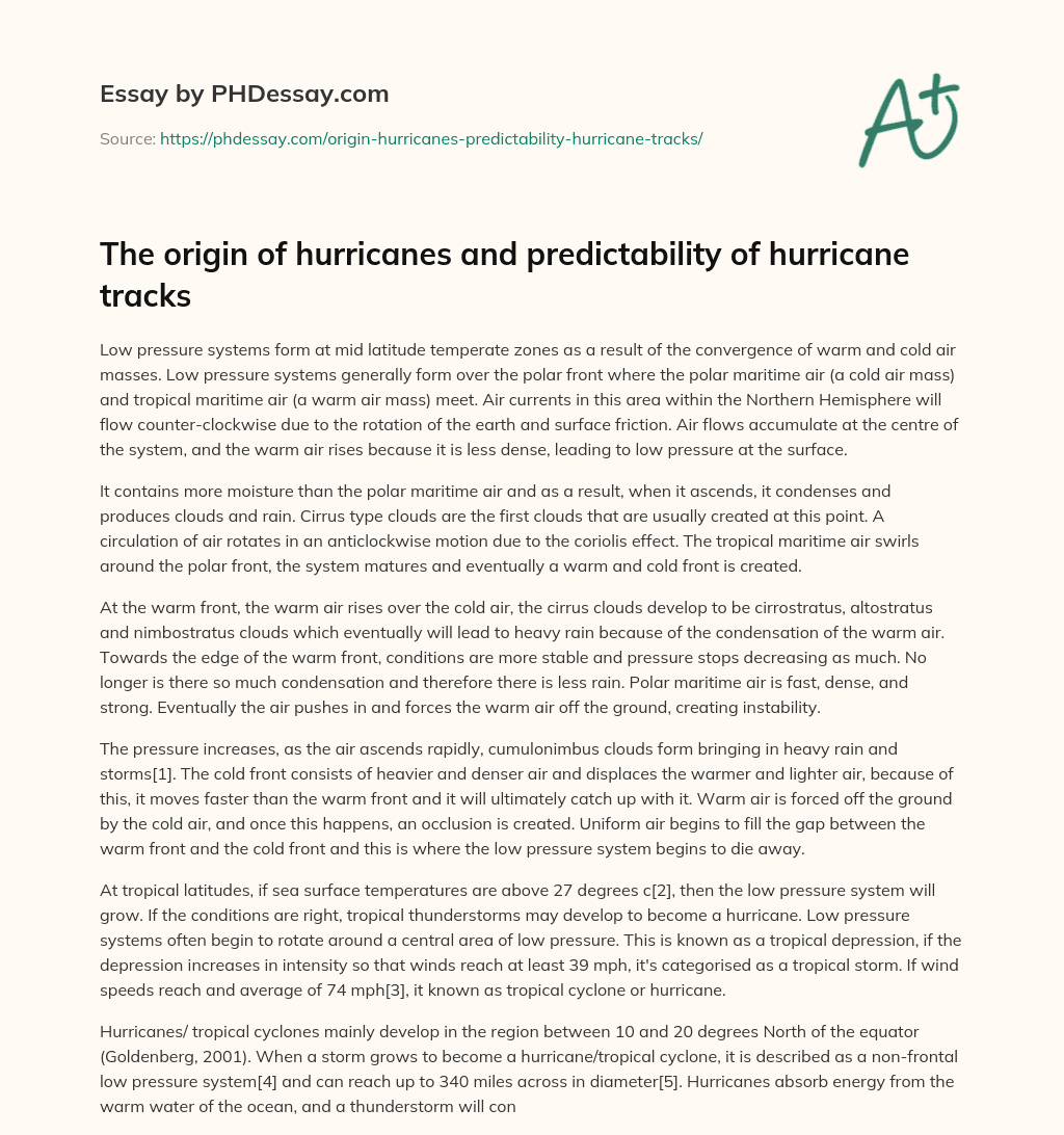 The origin of hurricanes and predictability of hurricane tracks ...