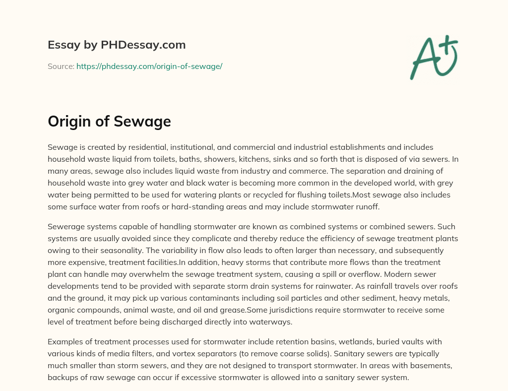 Origin of Sewage (300 Words) - PHDessay.com